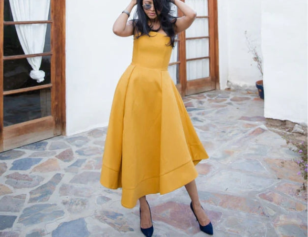 Simple yellow short prom dress satin yellow prom dress – OKBBN Dress