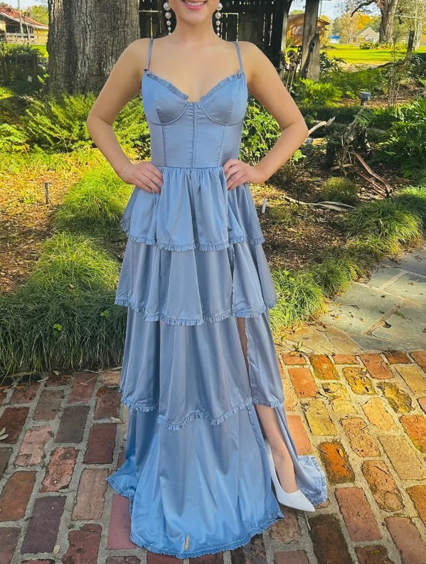 Periwinkle Corset Multi-Layer Ruffle Long Prom Dress – OKBBN Dress